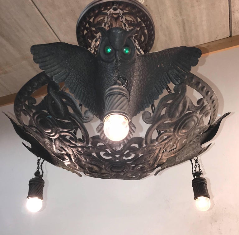 Unique Arts and Crafts Flying Owl Sculptures Pendant / Metal Art Light ...
