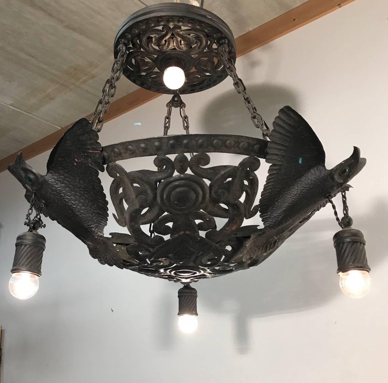 Unique Arts and Crafts Flying Owl Sculptures Pendant / Metal Art Light ...