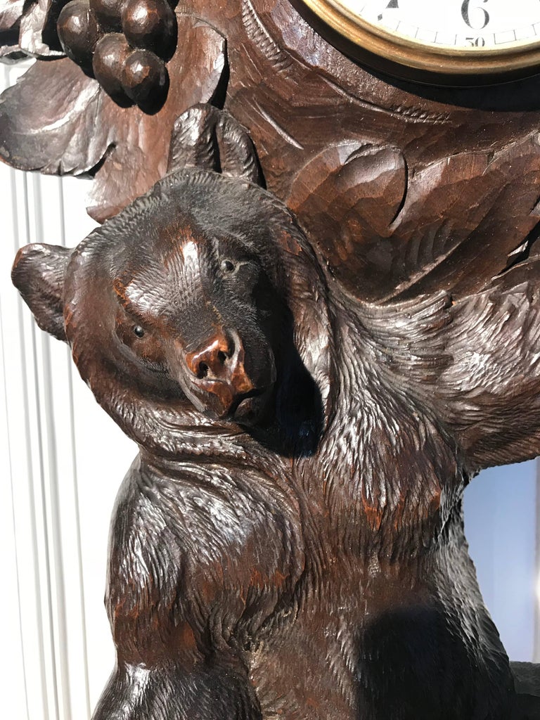 Sizable Antique and Hand-Carved Black Forest Wooden Adult Bear and Cub ...