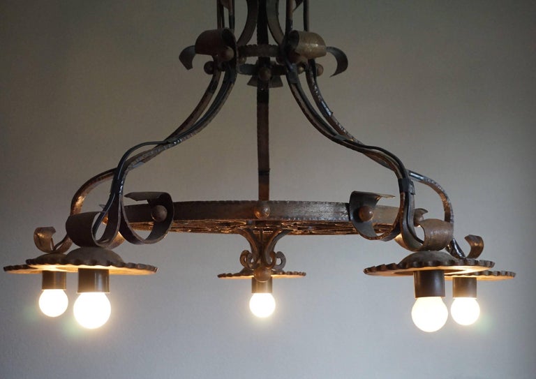 Good Size and Hand-Forged Arts and Crafts Wrought Iron Light Fixture or ...