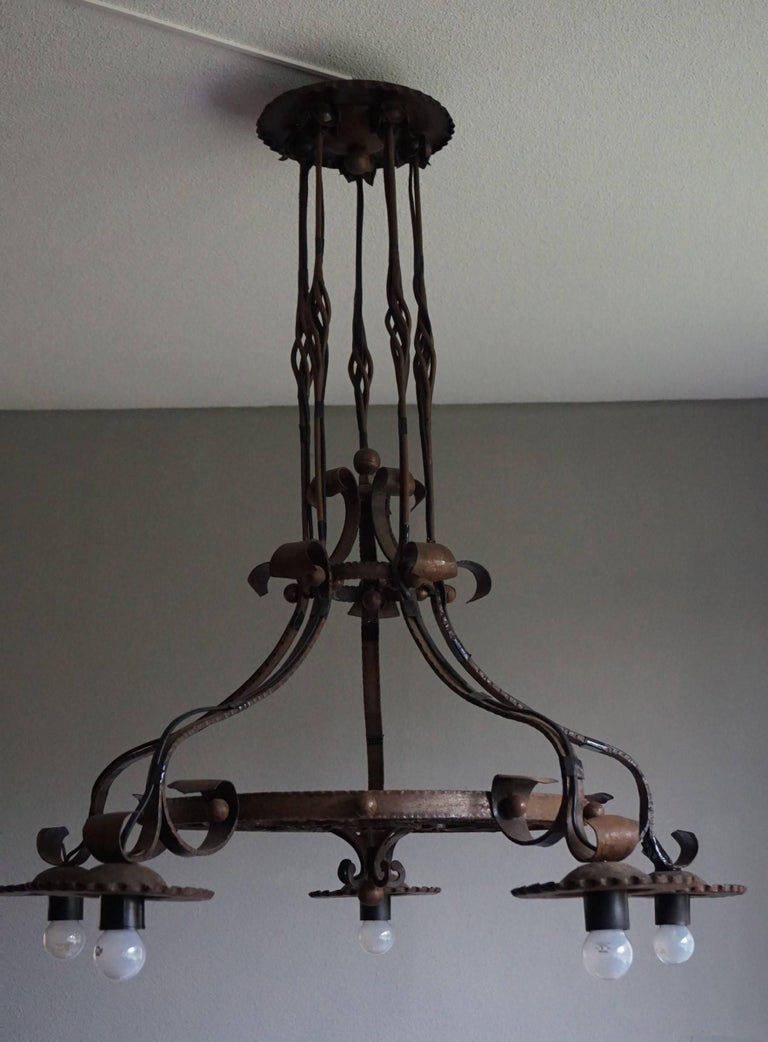 Good Size and Hand-Forged Arts and Crafts Wrought Iron Light Fixture or ...