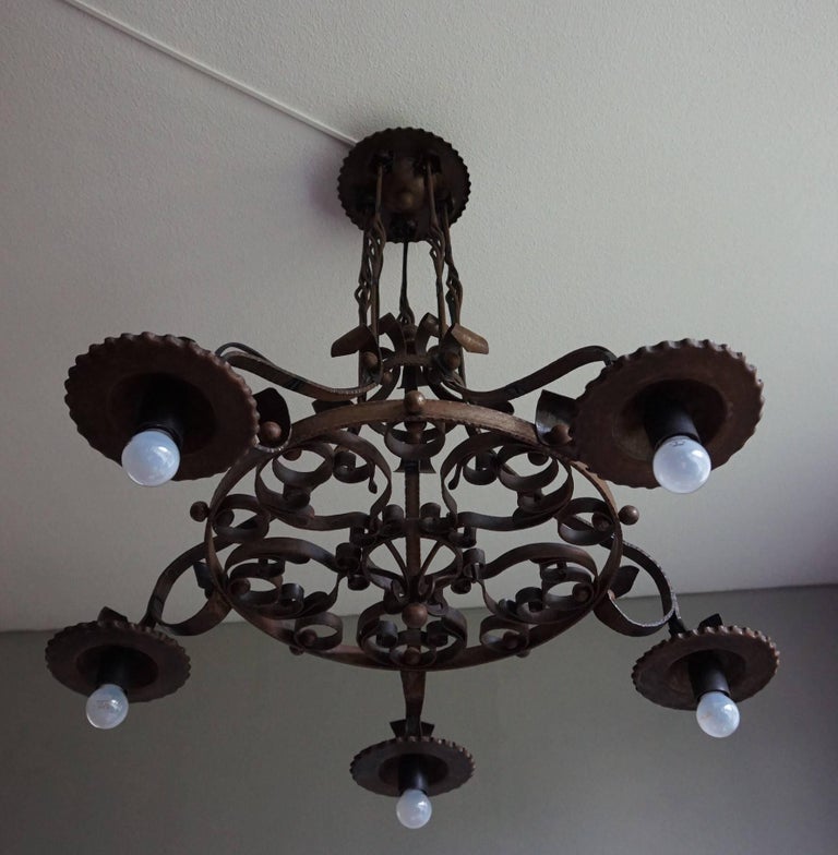 Good Size and Hand-Forged Arts and Crafts Wrought Iron Light Fixture or ...