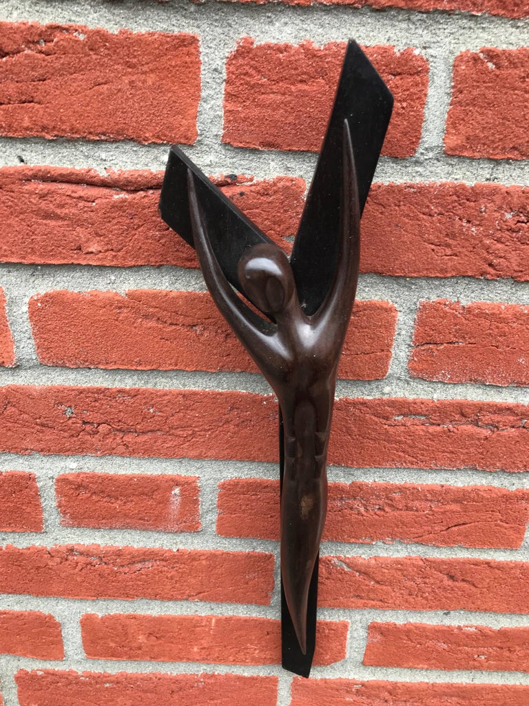 Modernist Abstract Carved Hardwood Crucifix, Corpus of Christ Sculpture ...