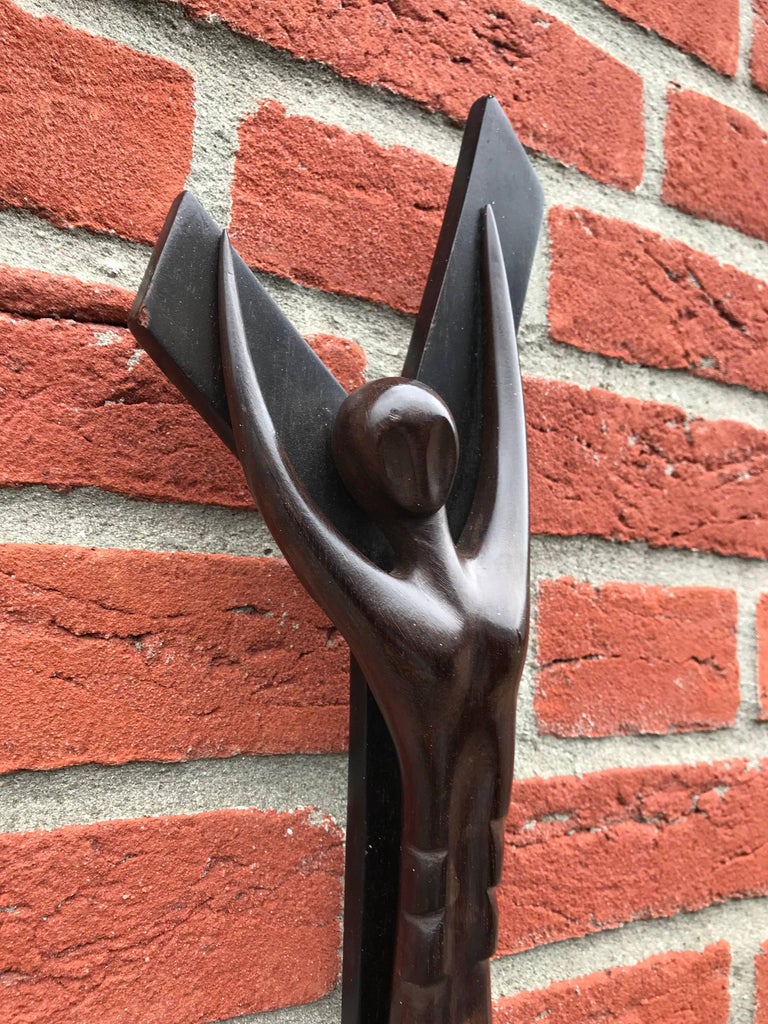 Modernist Abstract Carved Hardwood Crucifix, Corpus of Christ Sculpture ...