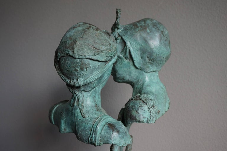 Sizeable and Signed Bronze Bust Sculpture of Sisters or Female Lovers ...