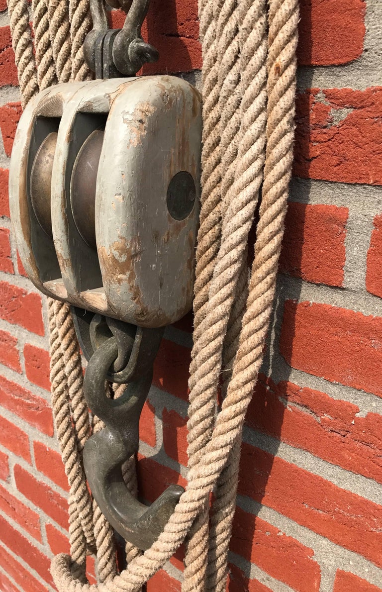 Vintage Industrial Nautical Double Block Pulley, Bronze and Brass and ...