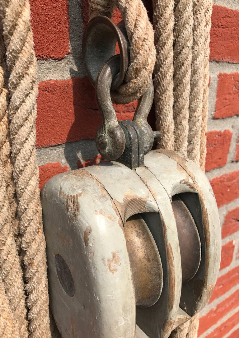 Vintage Industrial Nautical Double Block Pulley, Bronze and Brass and ...