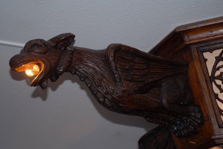 Enormous Hand-Carved Gothic Revival Art, Four Gargoyles Ceiling Light ...