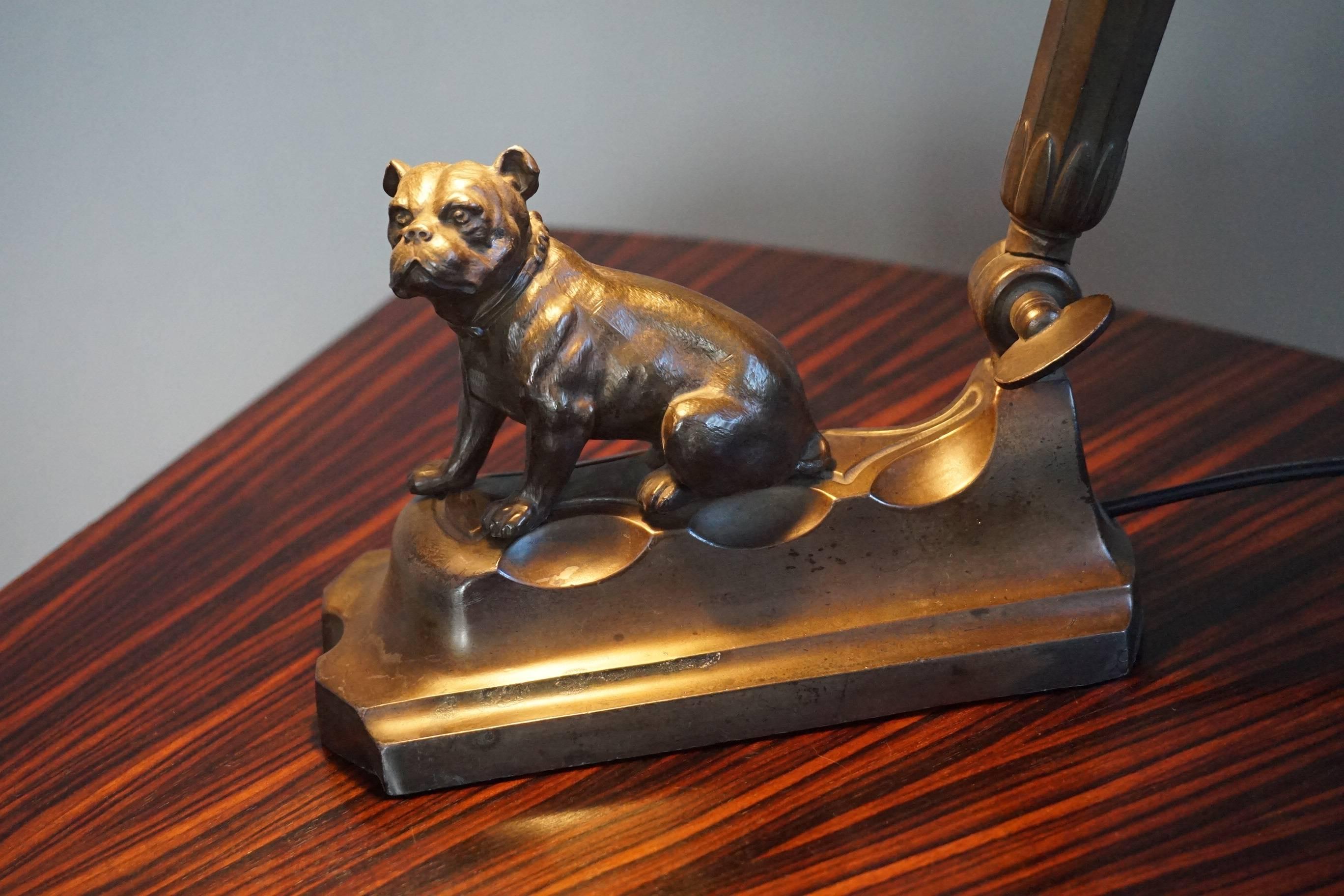 Adjustable Early 20th Century Bronzed Metal Bulldog Sculpture Desk Lamp ...