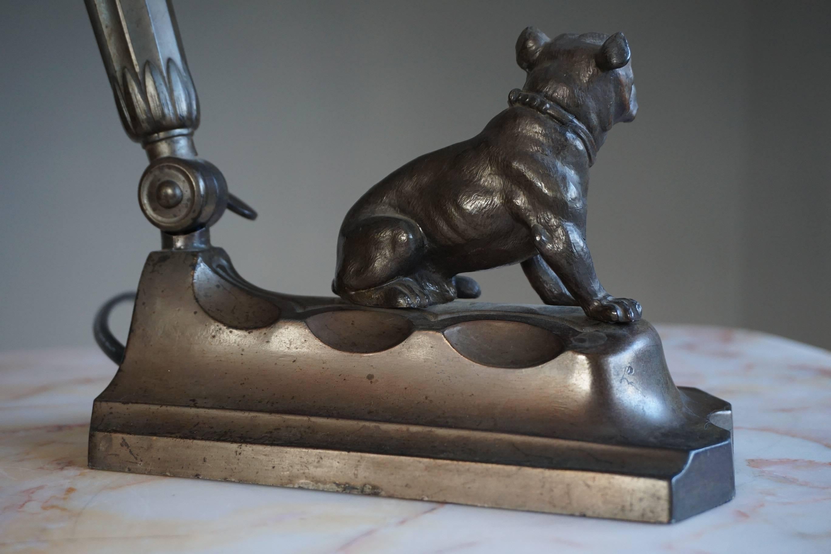 Adjustable Early 20th Century Bronzed Metal Bulldog Sculpture Desk Lamp ...