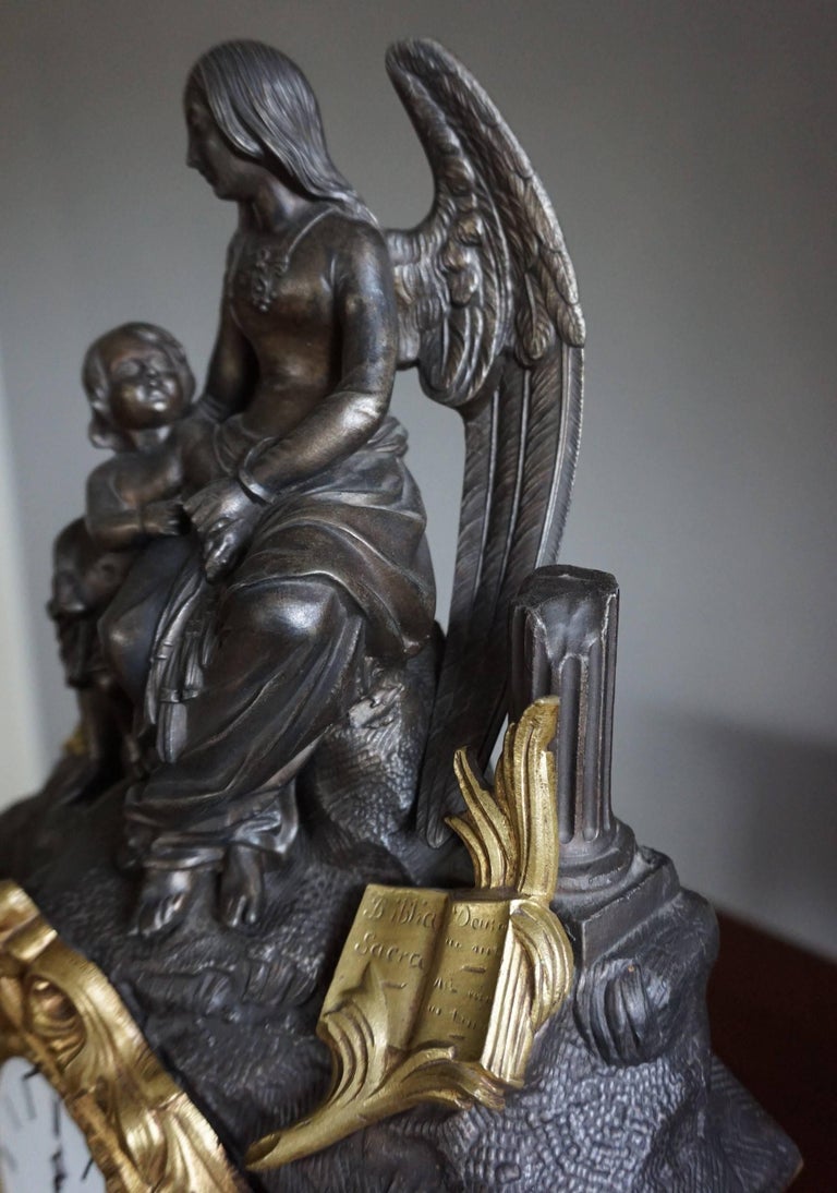 Gilt Bronze Gothic Rev. Heaven and Earth Mantel Clock w. Guardian Angel ...