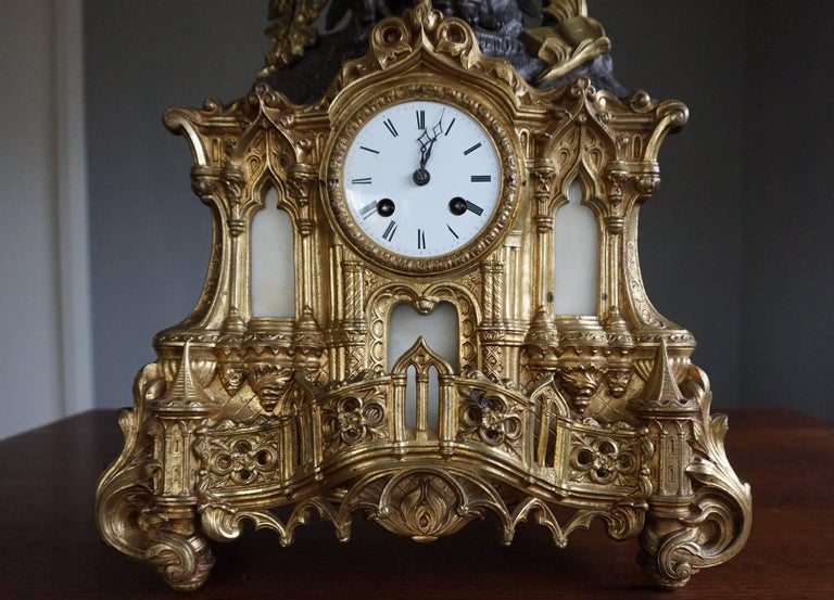 Gilt Bronze Gothic Rev. Heaven and Earth Mantel Clock w. Guardian Angel ...