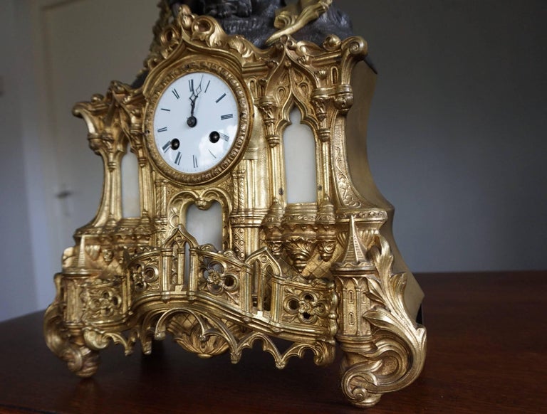 Gilt Bronze Gothic Rev. Heaven and Earth Mantel Clock w. Guardian Angel ...