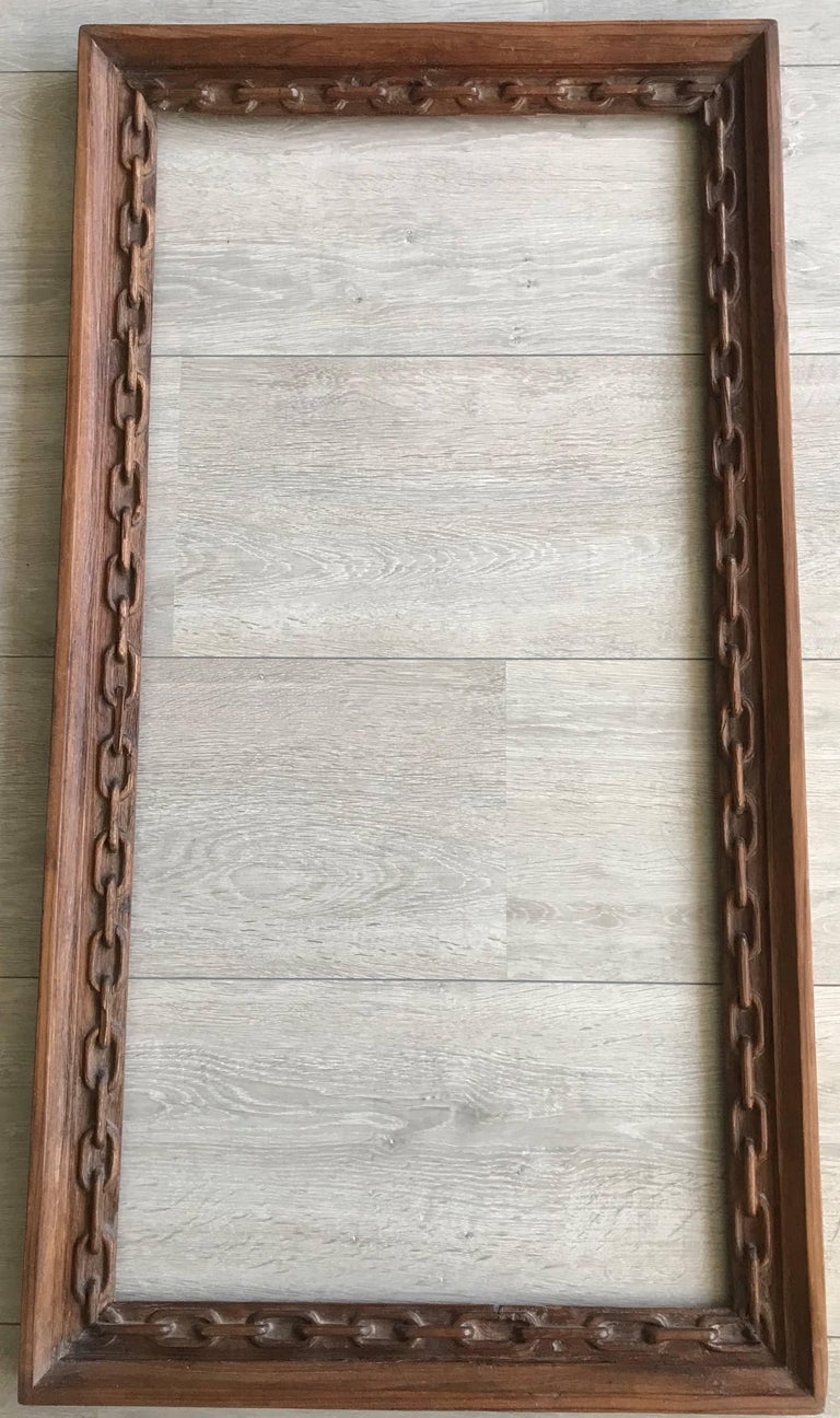 Rare Arts and Crafts Carved Chain Motif Picture or Mirror Frame of Teak ...