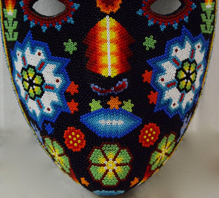Mexican Huichol Hand Beaded Folk Art Mask Peyote Blossom at 1stDibs