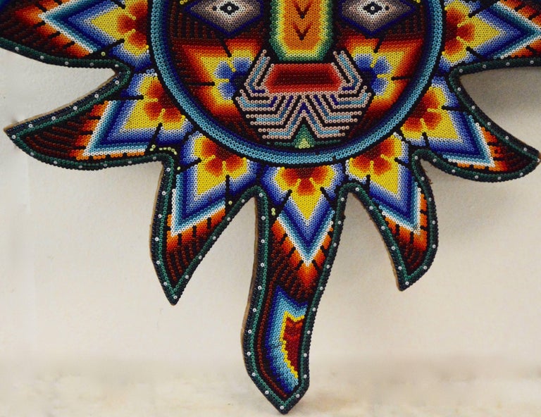 Mexican Huichol Hand Beaded Sun Wall Decor For Sale at 1stDibs