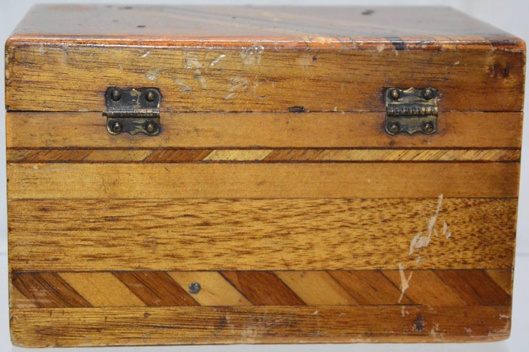 Small Wooden Inlaid Box with Key For Sale at 1stDibs