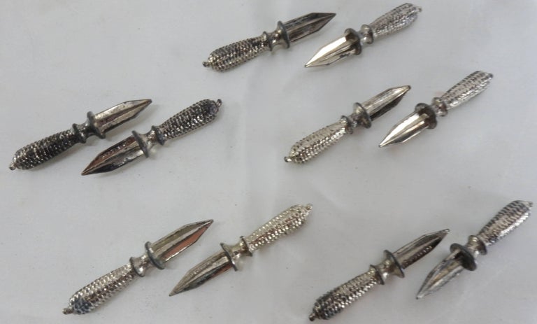 Cast Metal Corn Cob Holders Set of Ten Silver Finish For Sale at 1stDibs