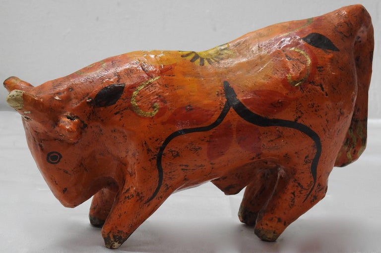 Mexican Papier Mâché Bull Figurine For Sale at 1stdibs