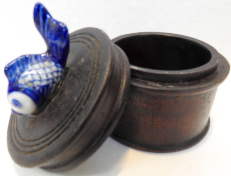 Wooden Box with Porcelain Koi Fish on Lid For Sale at 1stDibs