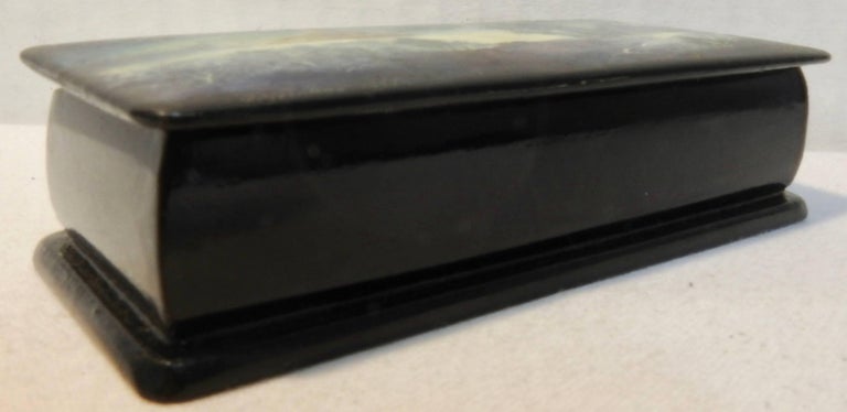 Hand-Painted Russian Lacquer Box with Mother of Pearl Snow Scene at 1stDibs