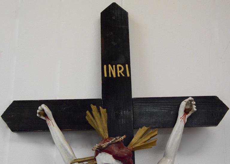 Polychromed Jesus Christ on a Wooden Cross INRI at 1stDibs
