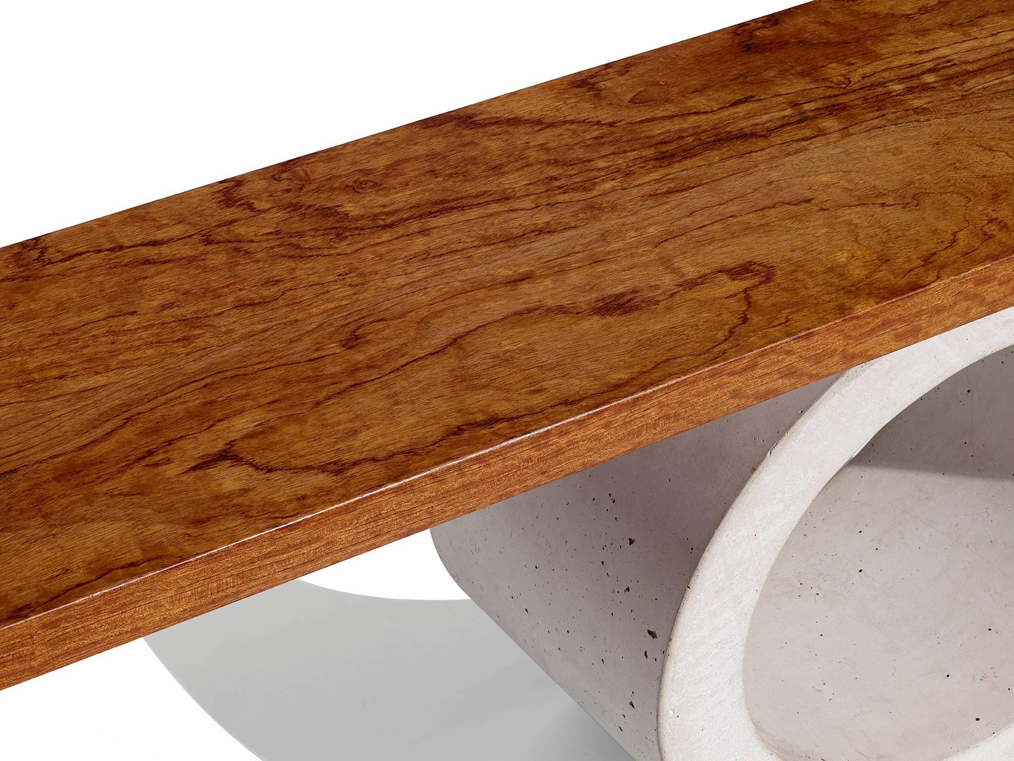 Soft Rocking Bench with Smooth Concrete Bases and Exotic Slab Wood Top ...