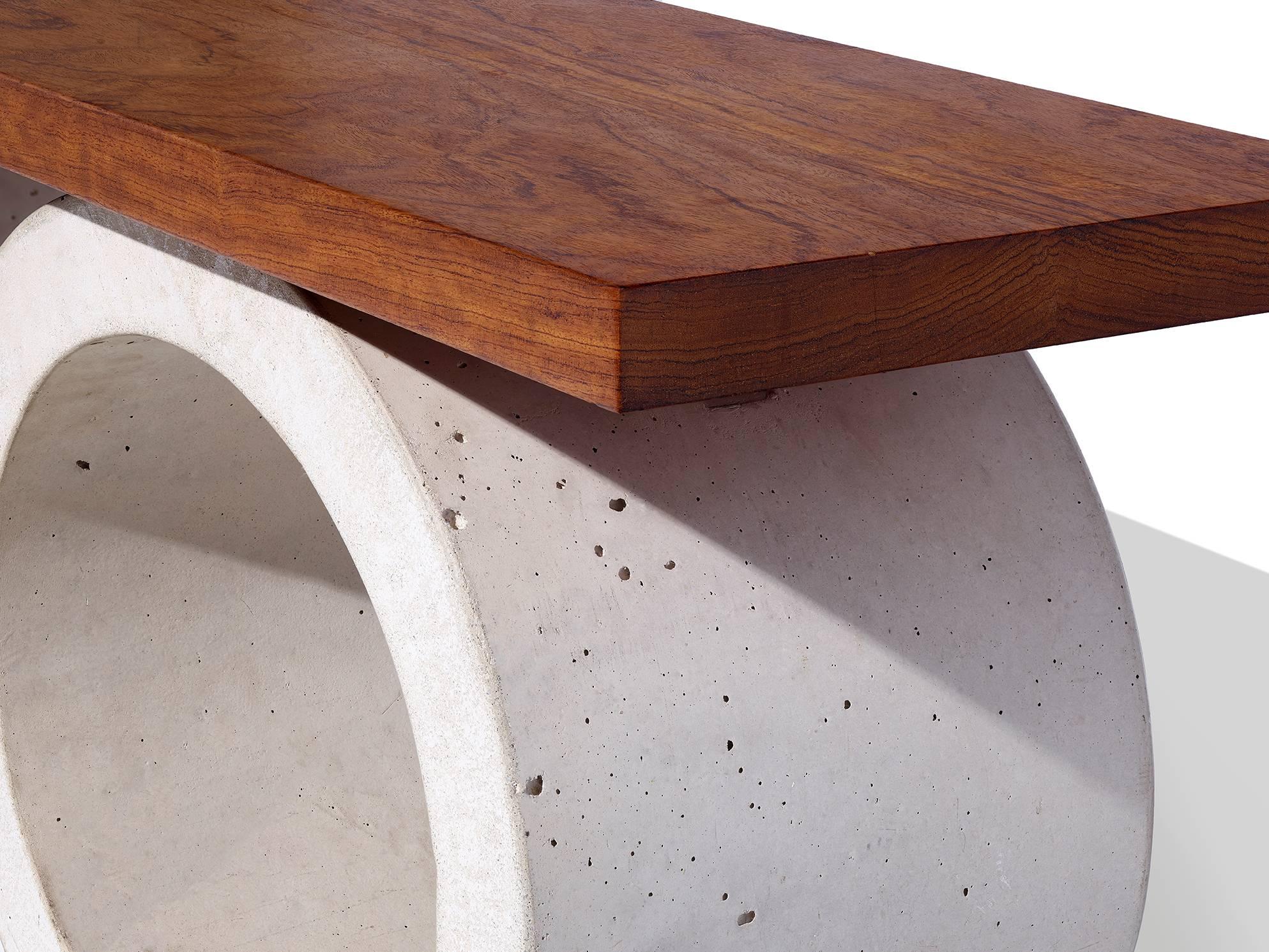 Soft Rocking Bench with Smooth Concrete Bases and Exotic Slab Wood Top ...