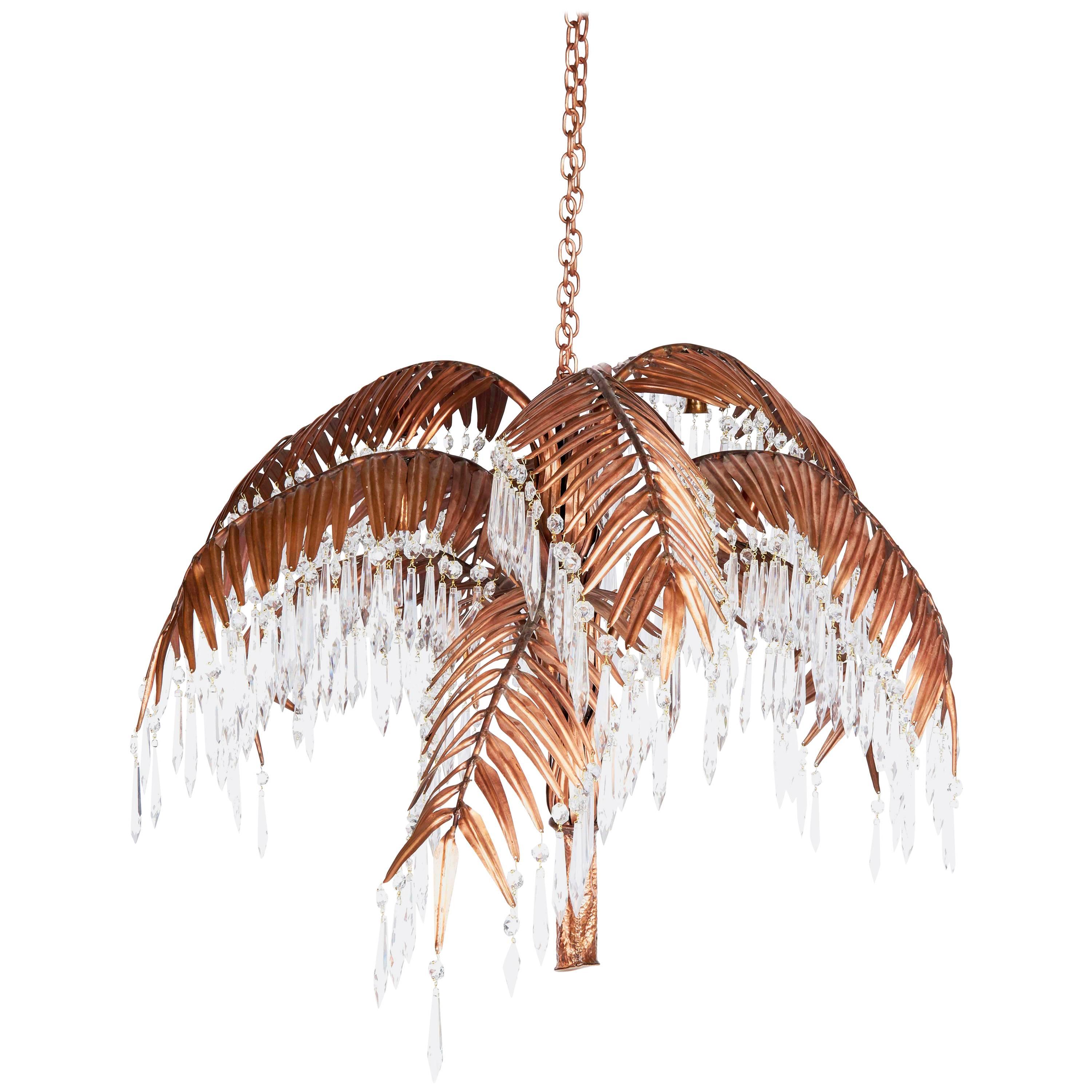 Handcrafted Copper Palm Tree Chandelier with Czech Crystal Prisms at ...