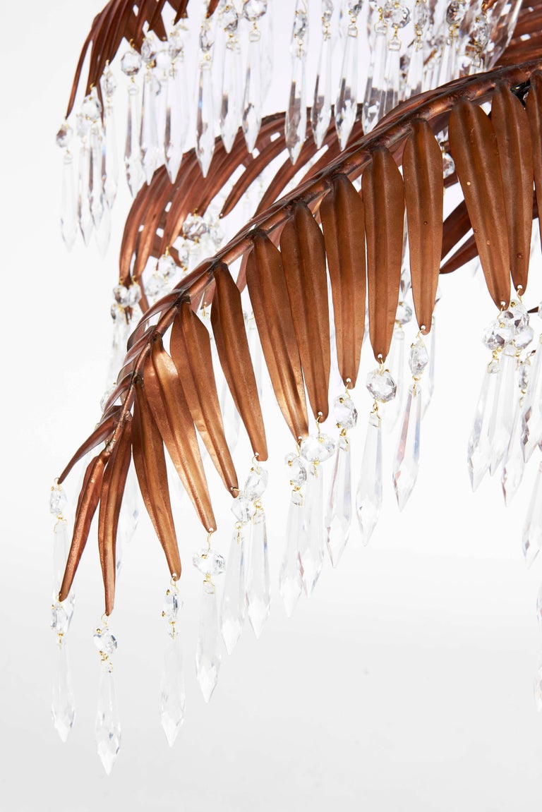 Handcrafted Copper Palm Tree Chandelier with Czech Crystal Prisms at ...