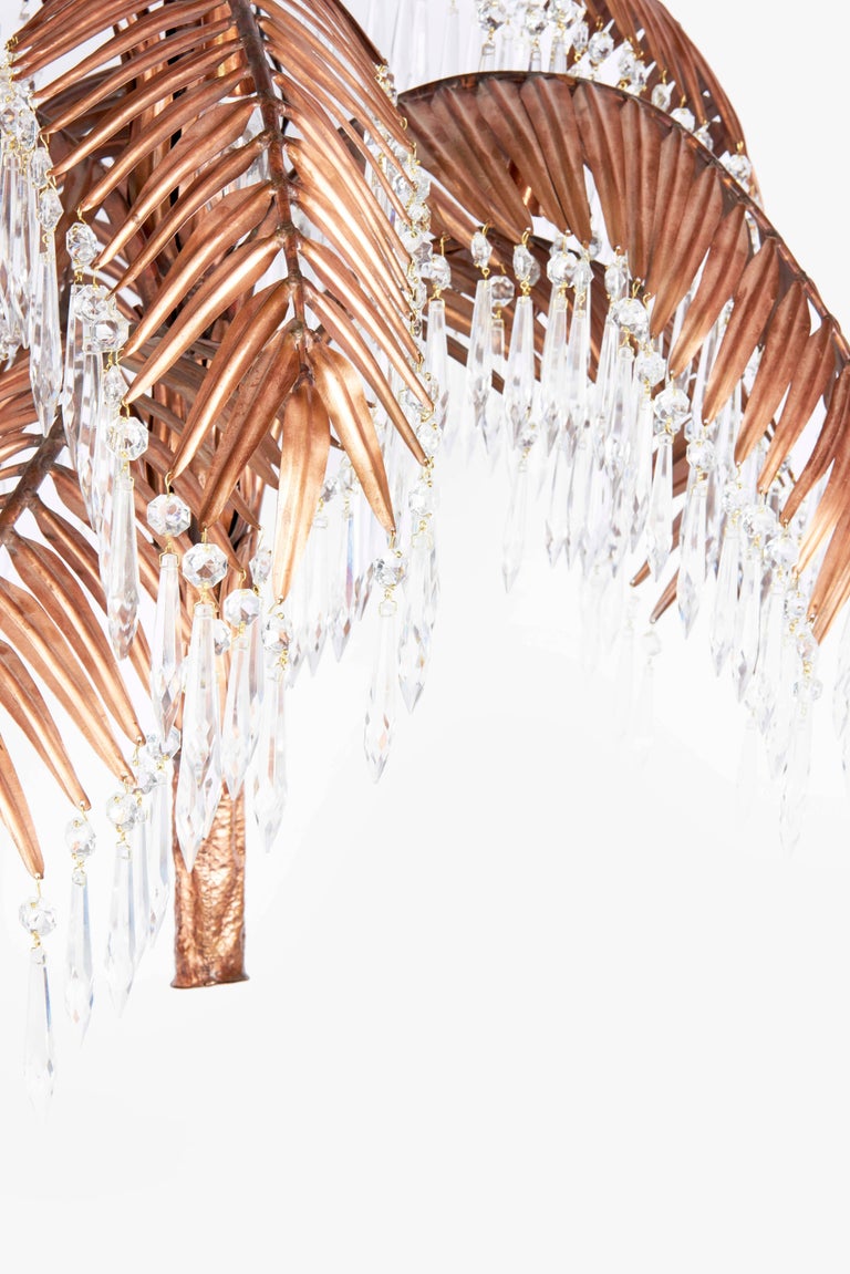 Handcrafted Copper Palm Tree Chandelier with Czech Crystal Prisms at ...