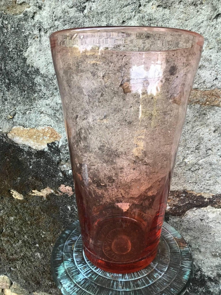 1960s French Large Pink Bubble Biot Style Vase For Sale at 1stDibs