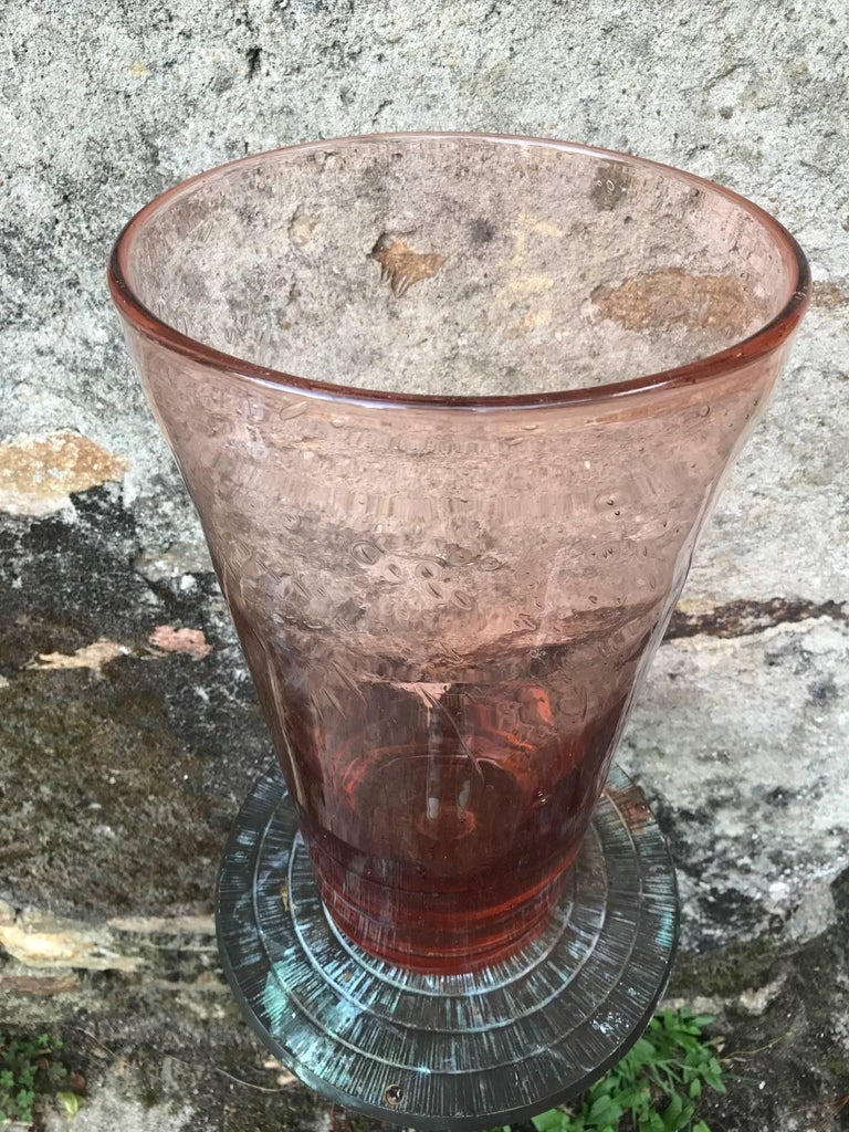 1960s French Large Pink Bubble Biot Style Vase For Sale at 1stDibs