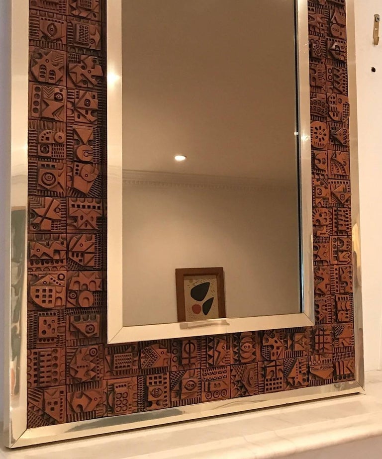 Ron Hitchens Ceramic and Aluminium Framed Mirror English, circa 1960s ...