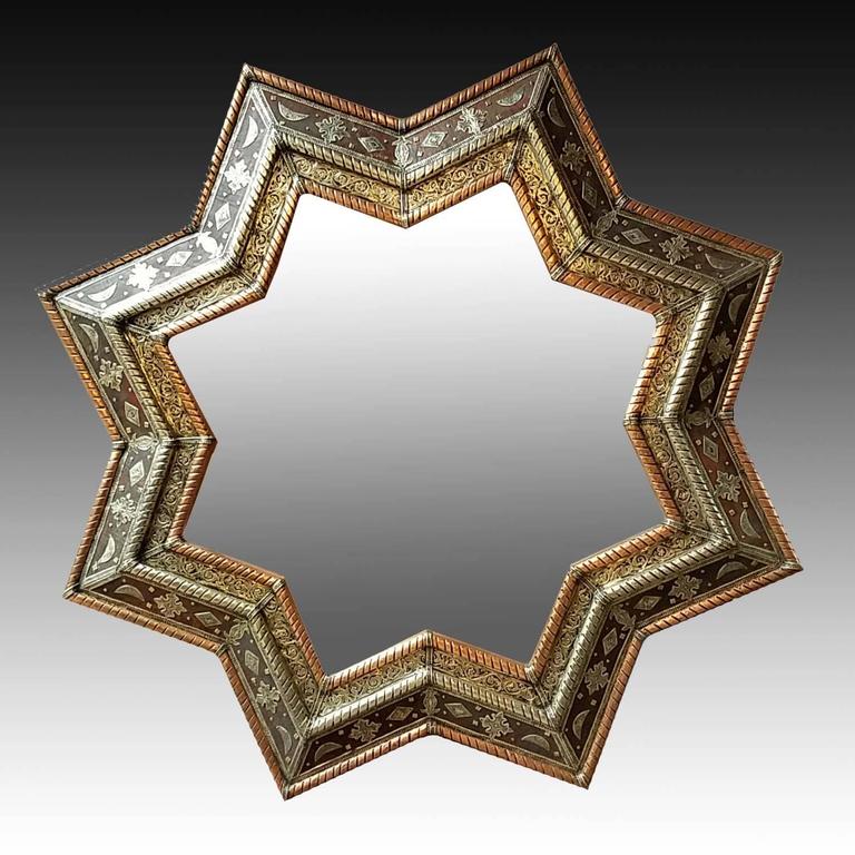 Large Size Moroccan Star Mirror, Metal Inlaid For Sale at 1stDibs