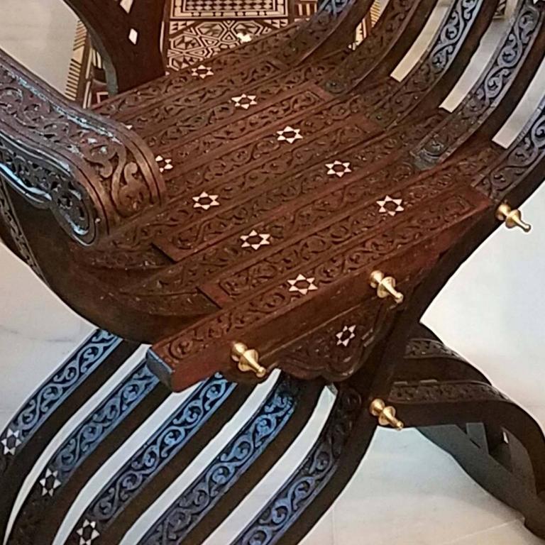 Mother-of-pearl Syrian Style Chairs Walnut Wood For Sale at 1stDibs