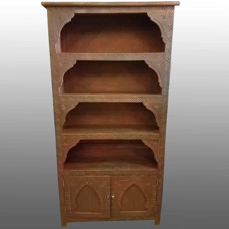 Cedar Wood Moroccan Bookcase, Carved Brown For Sale at 1stDibs