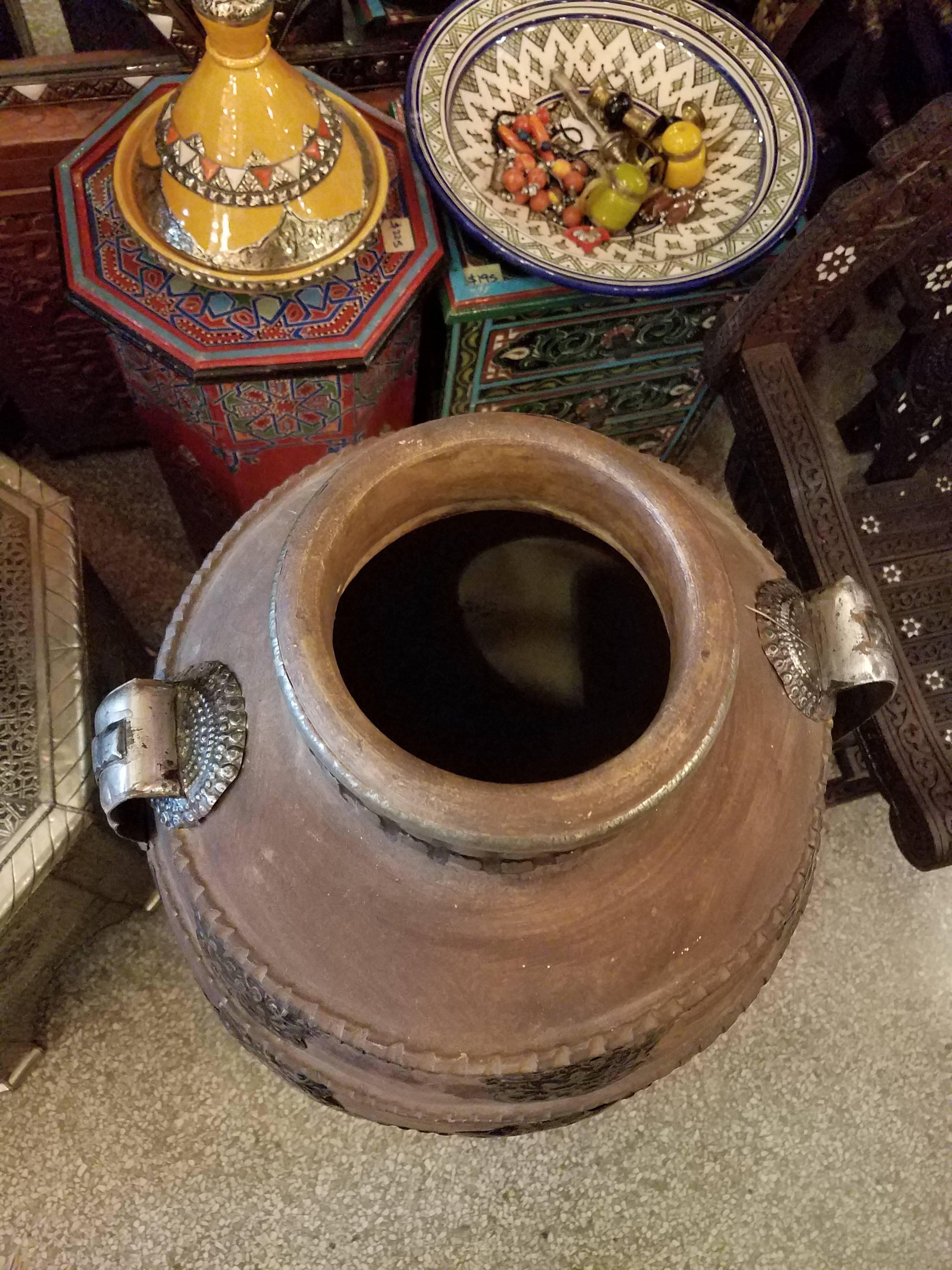 Moroccan Olive Jar Dir Design, Metal Inlay For Sale at 1stDibs