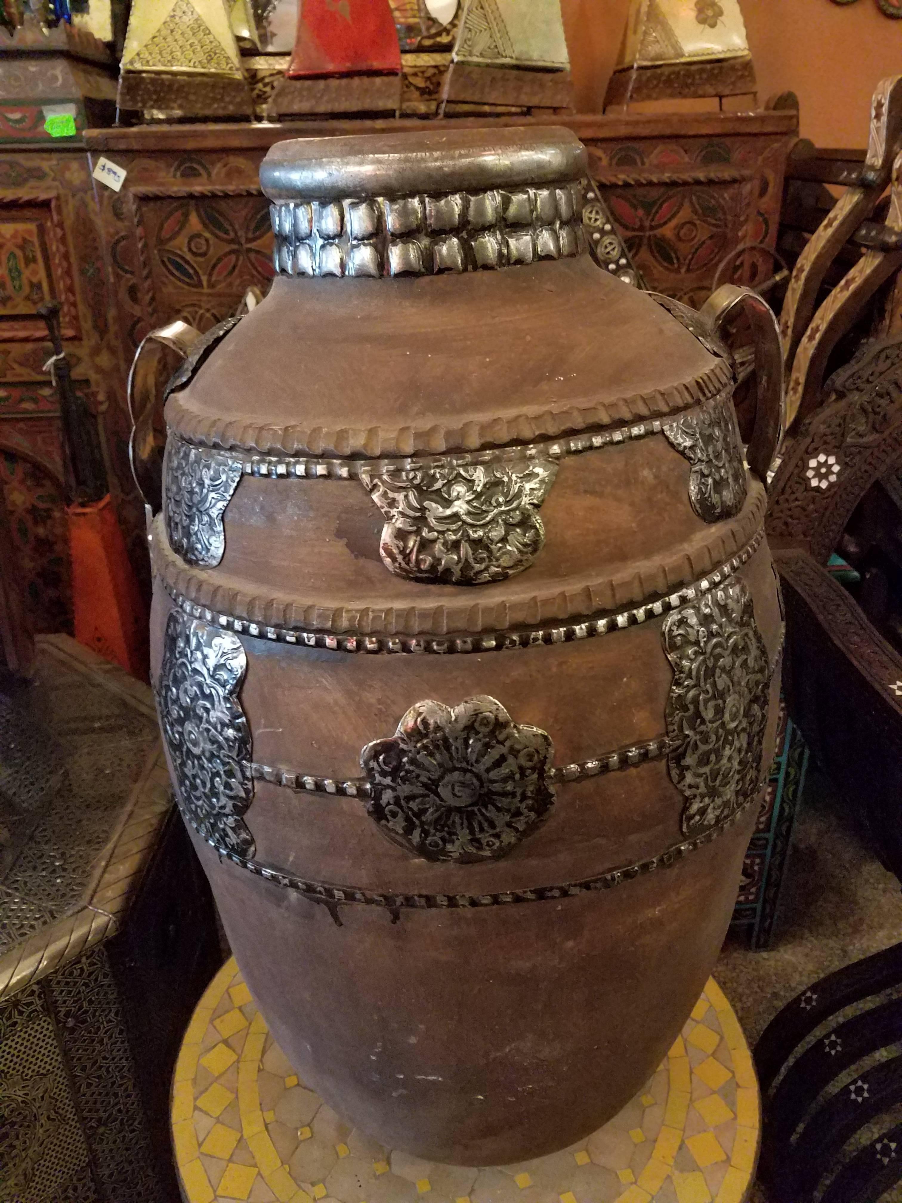 Moroccan Olive Jar Dir Design, Metal Inlay For Sale at 1stDibs