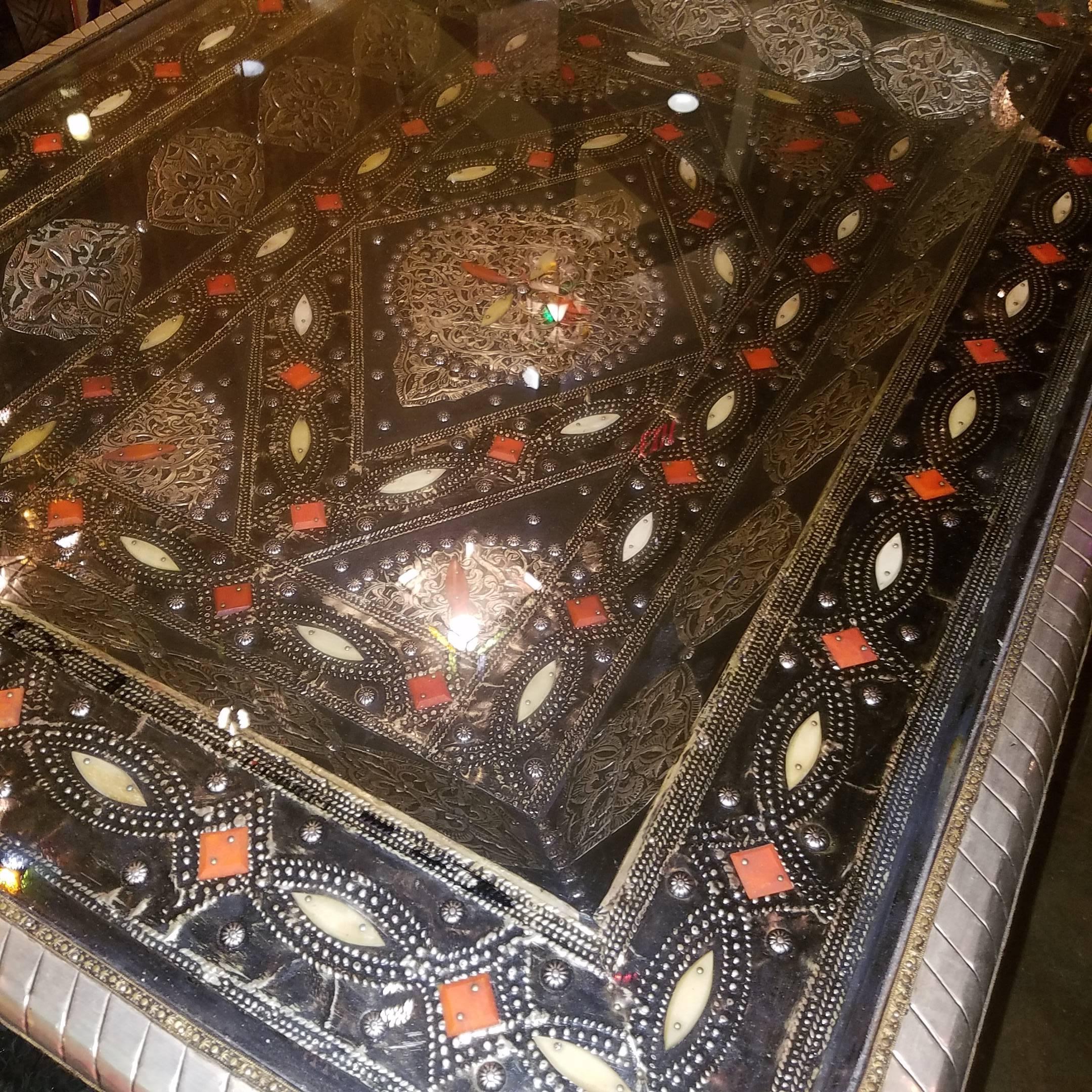 Moroccan Metal Inlaid Coffee Table, Camel Bone Added For Sale at ...