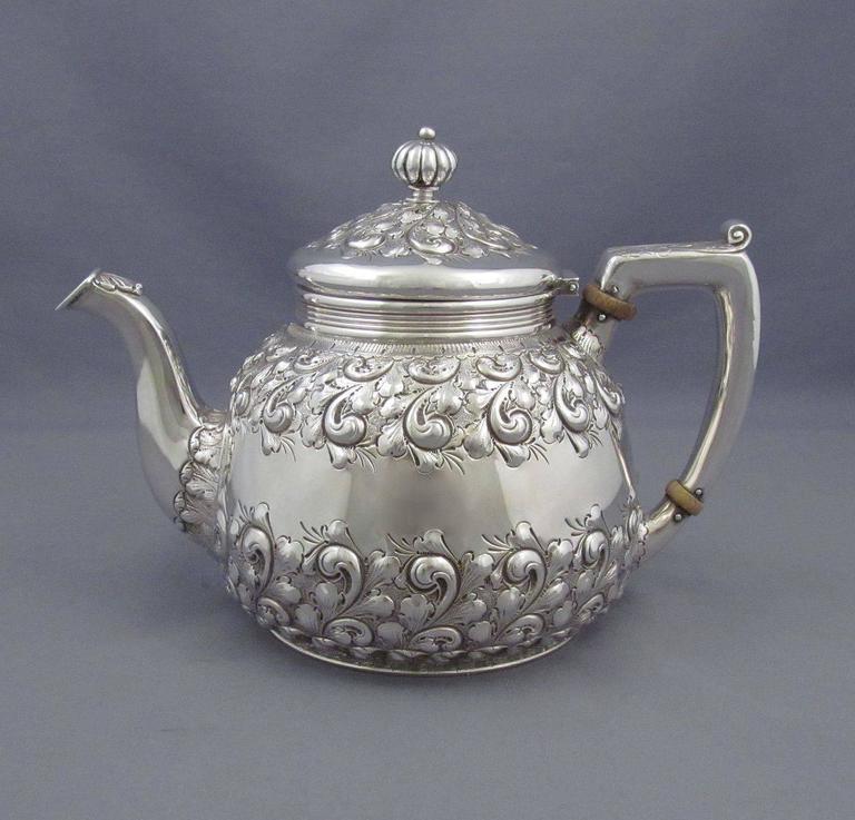 Repoussé Sterling Silver Teapot at 1stDibs
