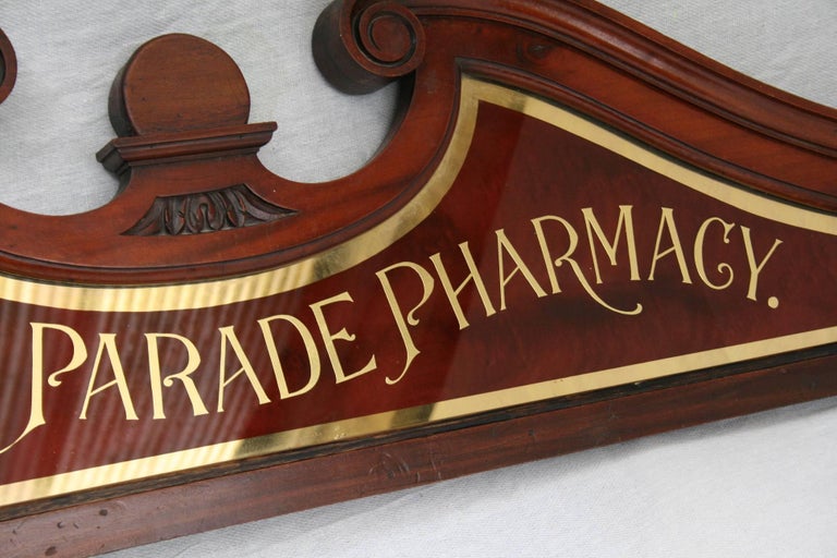 Antique Victorian Pharmacy Shop Glass Advertising Sign For Sale at 1stDibs