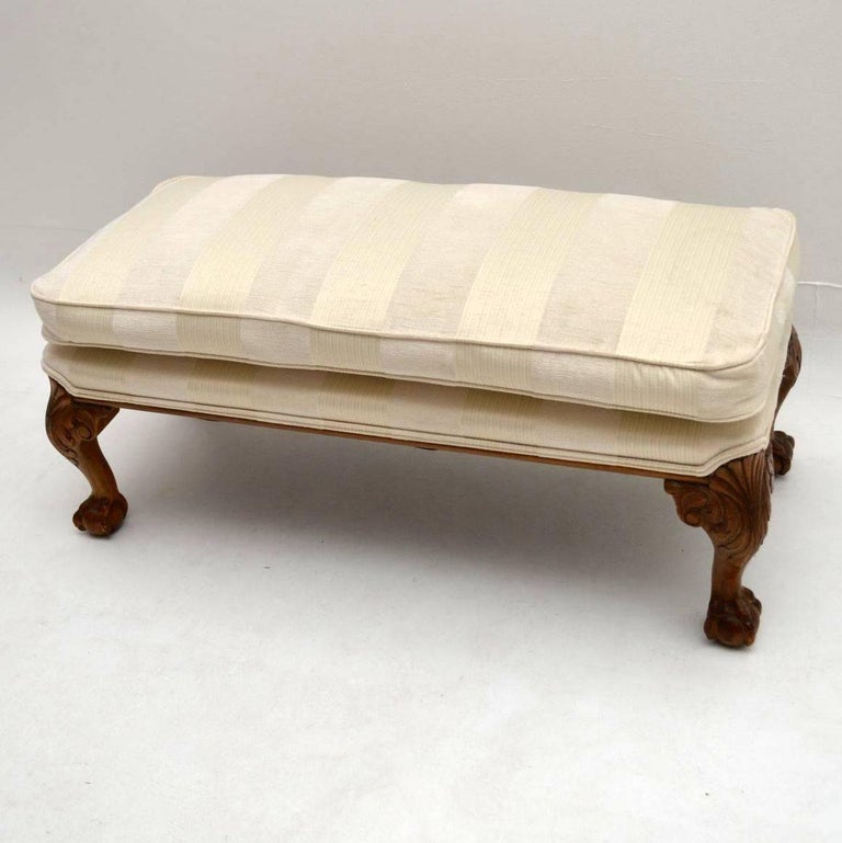 Antique Carved Walnut Upholstered Foot Stool at 1stDibs
