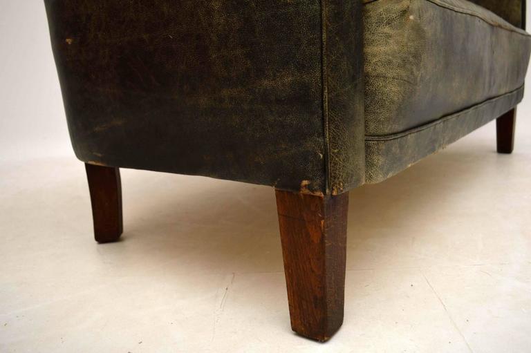 Antique Swedish Leather Fluted Back Sofa at 1stDibs