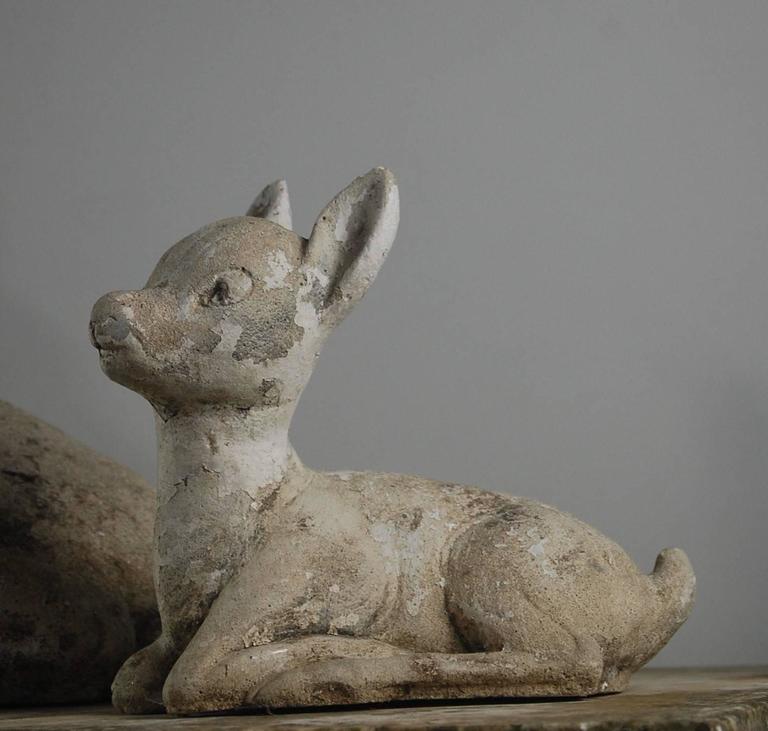 Weathered 20th Century Concrete Statues of Deer and Fawn at 1stDibs