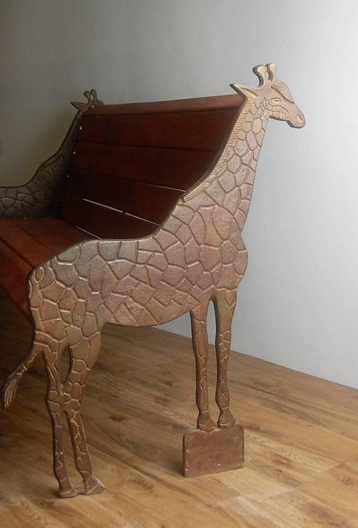 Mid-20th Century Giraffe Zoo Bench Cast Iron and Oak at 1stDibs