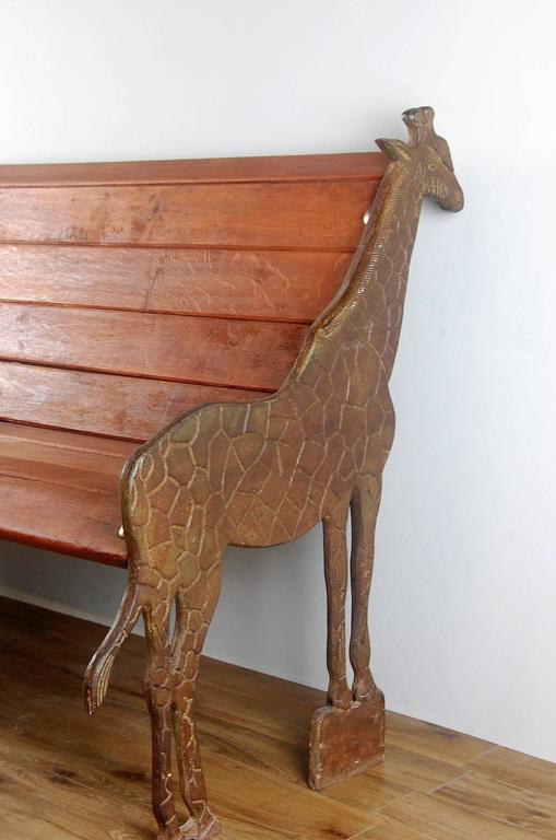 Mid-20th Century Giraffe Zoo Bench Cast Iron and Oak at 1stDibs
