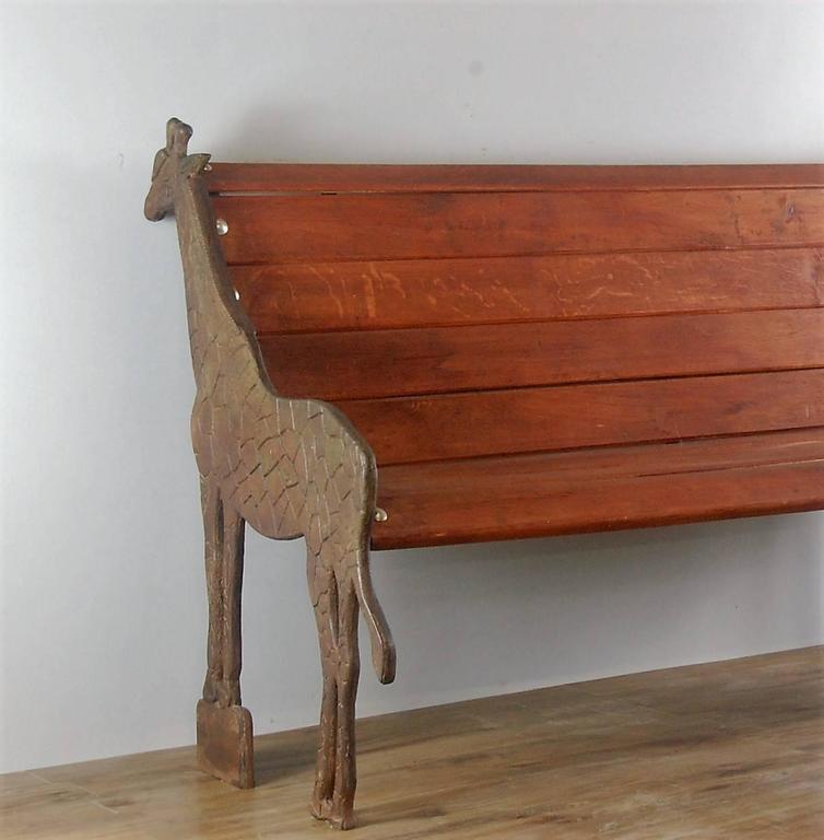 Mid-20th Century Giraffe Zoo Bench Cast Iron and Oak at 1stDibs