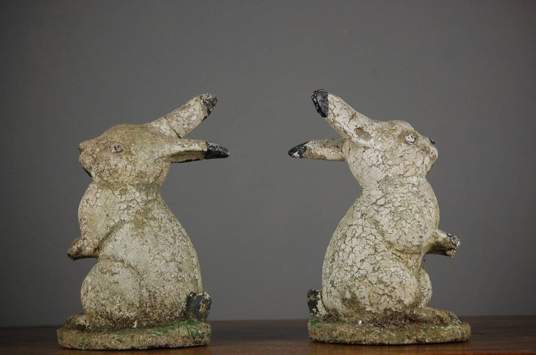 Pair of 20th Century English White Rabbit Garden Statues at 1stDibs