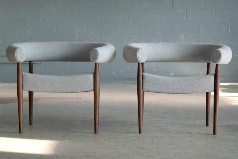 Pair of Nanna Ditzel Ring Chairs in Walnut and Wool for GETAMA, Denmark ...